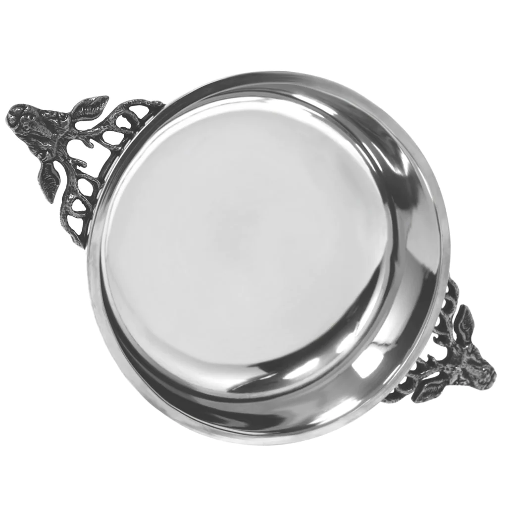 Pewter quaich with stag's head handles - Quaichshop